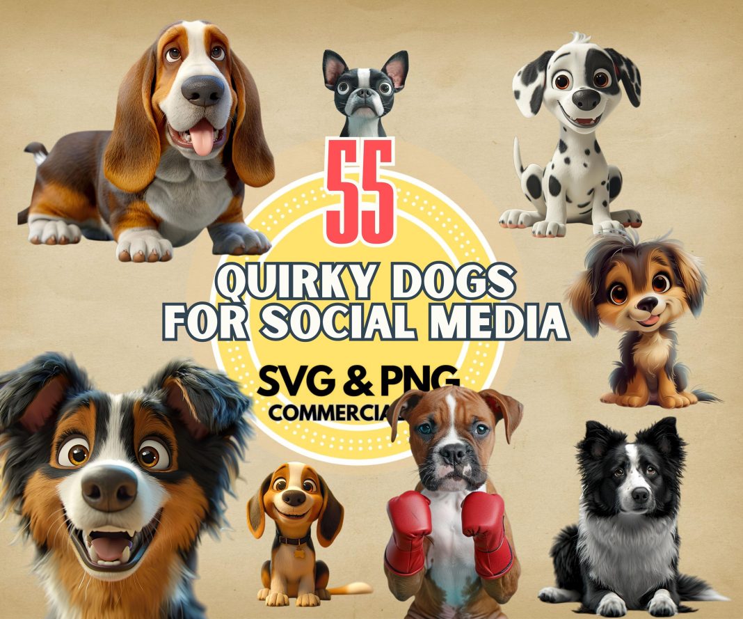 55 Cartoon Dog Breeds Clipart - PNG & SVG Digital Download for Crafts ...