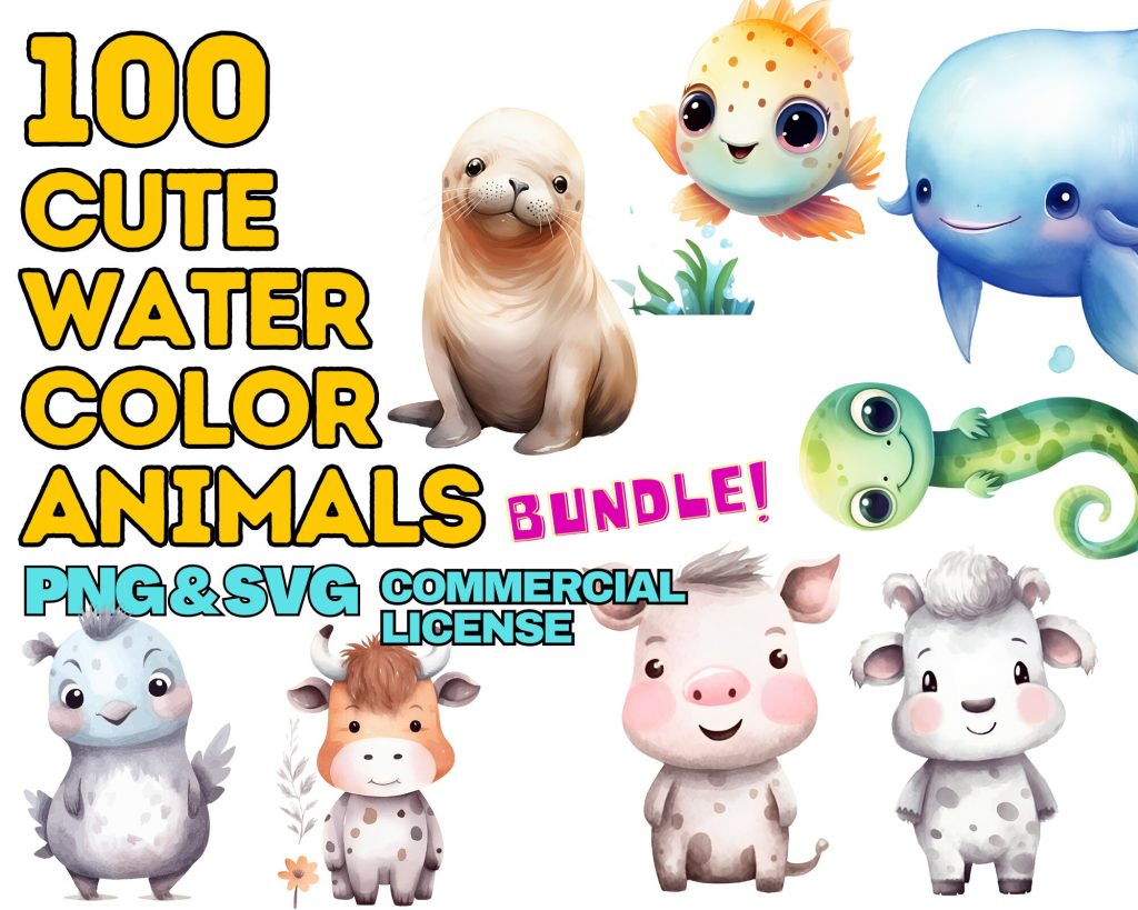 Watercolor Baby Animals Clipart Bundle – Wildlife and Under the Sea ...