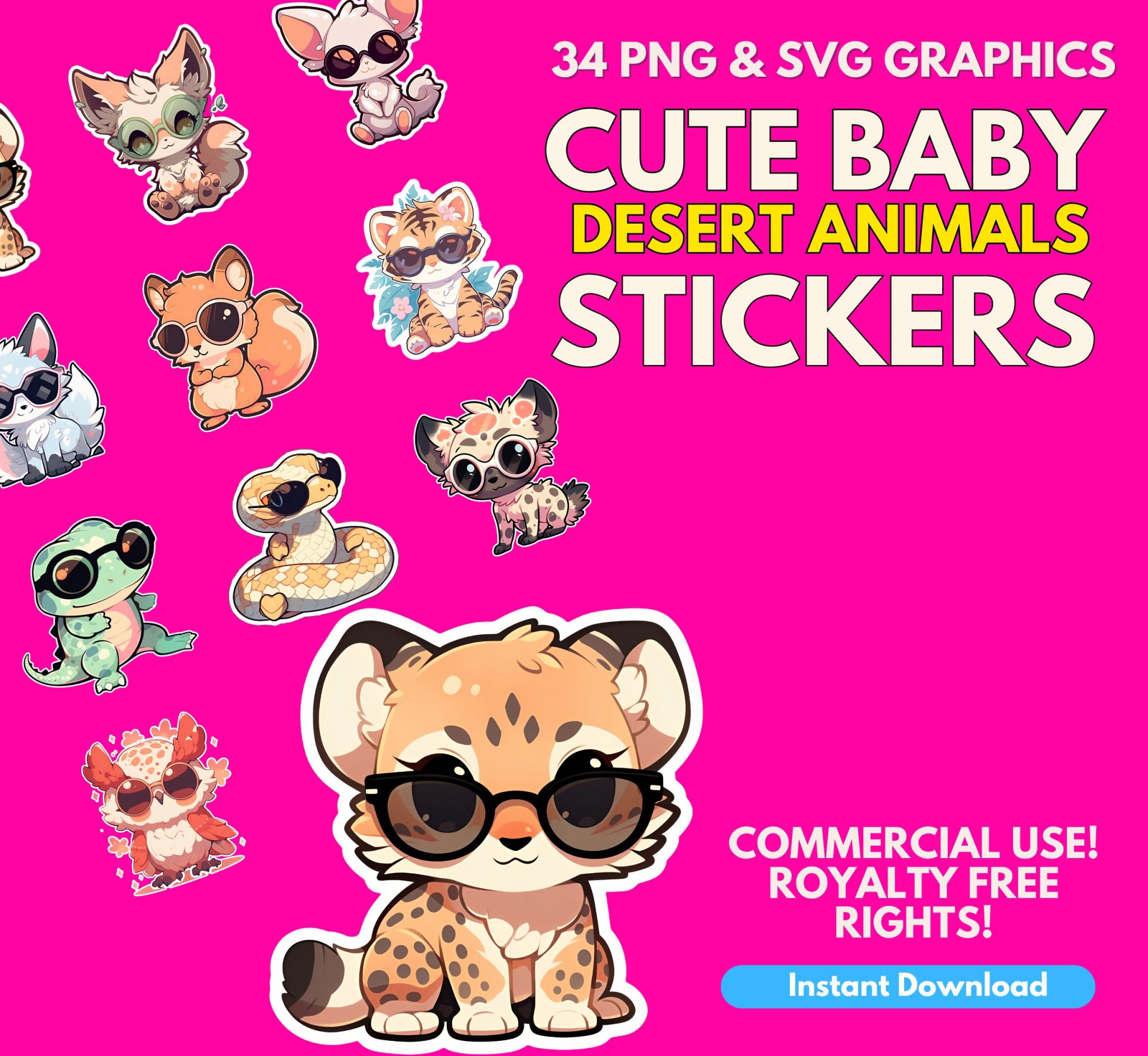 34 Baby Desert Animal Stickers - Digital PNG and SVG Files for ...