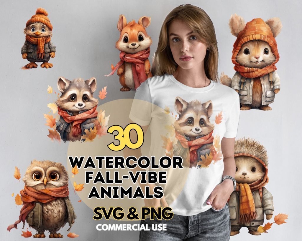 Fall Autumn Animal Clipart Bundle - Watercolor Animals, Pumpkin PNG and ...
